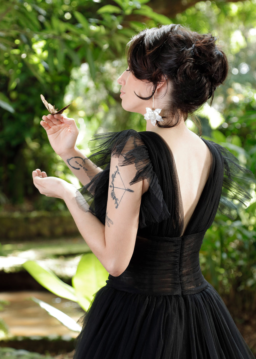 Edgy Ball Gown with Layers of Tulle Pleated Ruffles – Lotus Threads Bridal