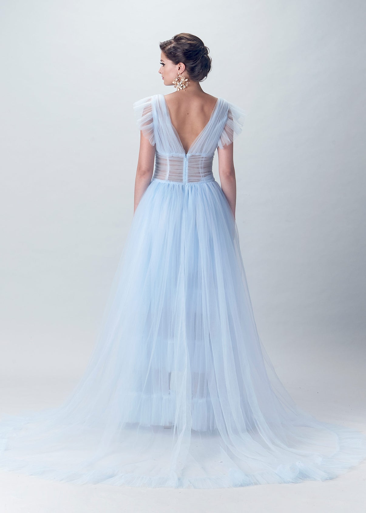 Edgy Ball Gown with Layers of Tulle Pleated Ruffles – Lotus Threads Bridal