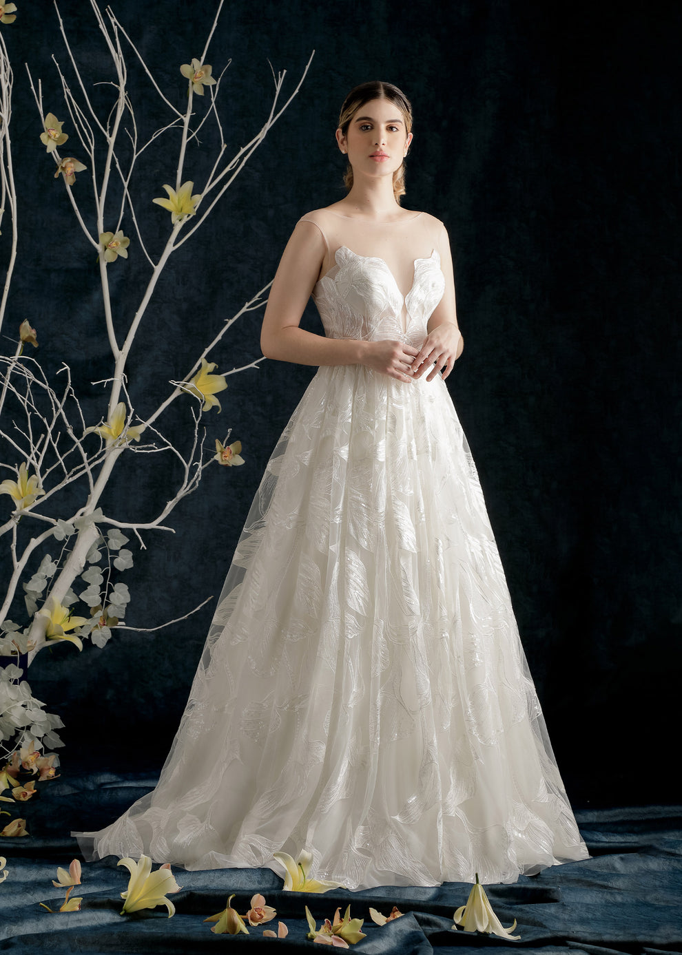 Sweetheart Ball Gown in Soft Tulle & Hand-Cut Floral Lace – Lotus ...