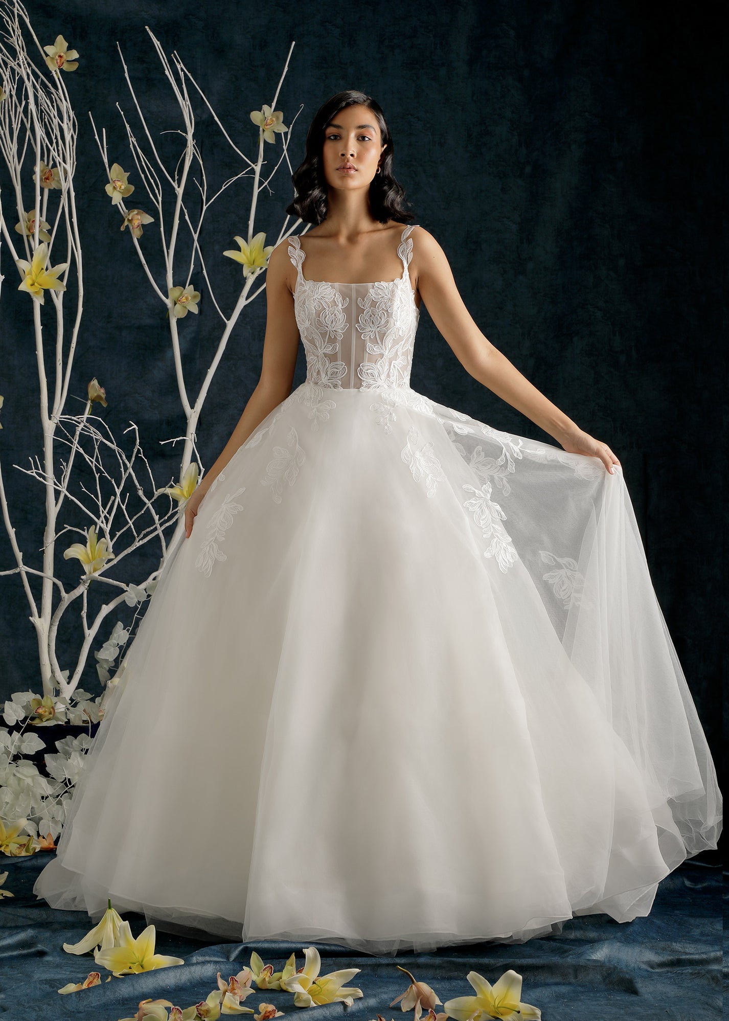 Romantic Rose Floral Lace Ball Gown with Corset Effect – Lotus Threads ...