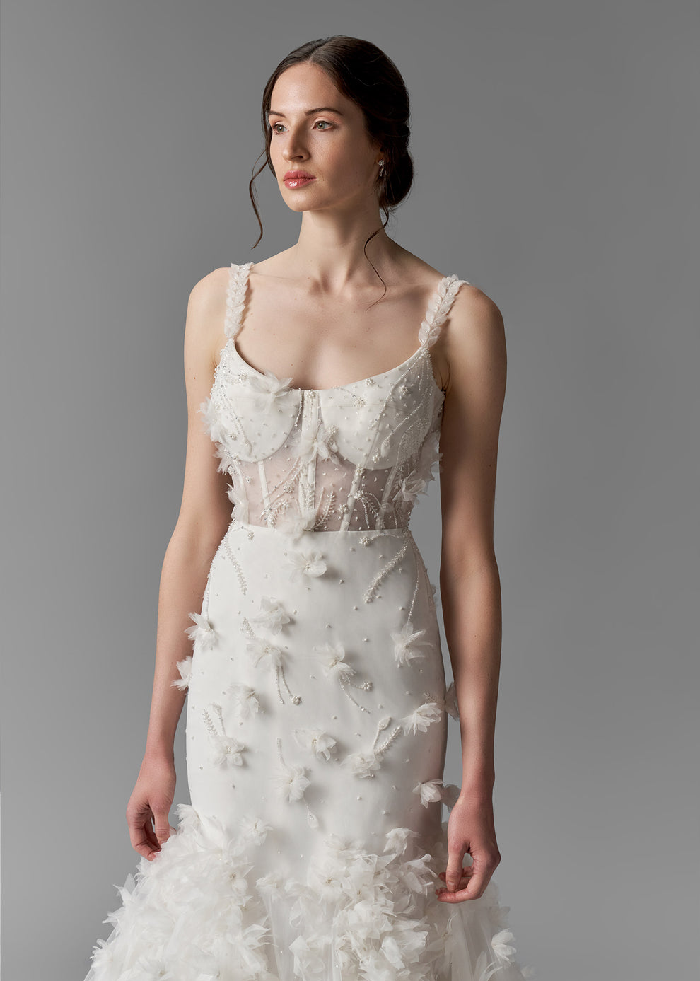 Fit and Flare Gown Adorned with Hand-Placed 3D Flowers | Lotus Threads ...