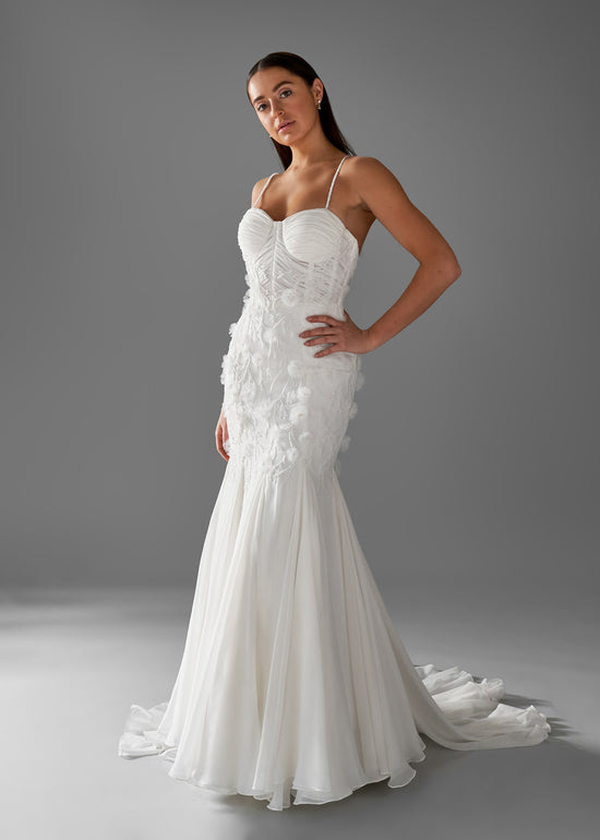 Silky Chiffon Fit & Flare Gown with Hand-Placed 3D Florals – Lotus ...