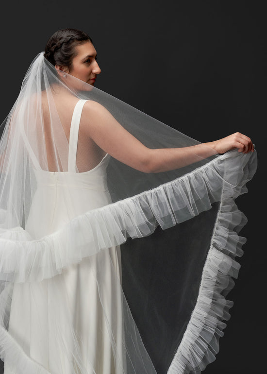 Tiered Wedding Veil with Tulle Blusher – Lotus Threads Bridal