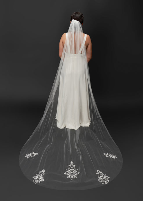 Cathedral Wedding Veil with Embroidered Artisan Designs – Lotus Threads ...